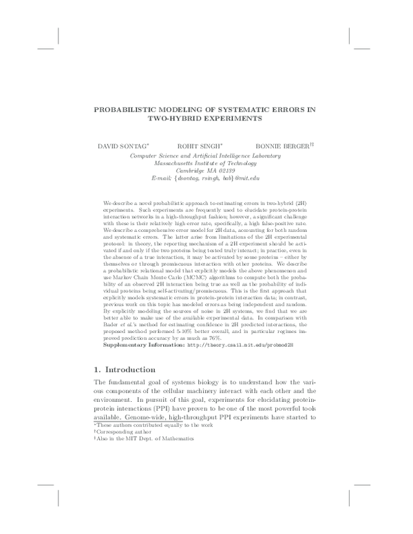 (PDF) Probabilistic Error Modeling in Two-Hybrid Experiments