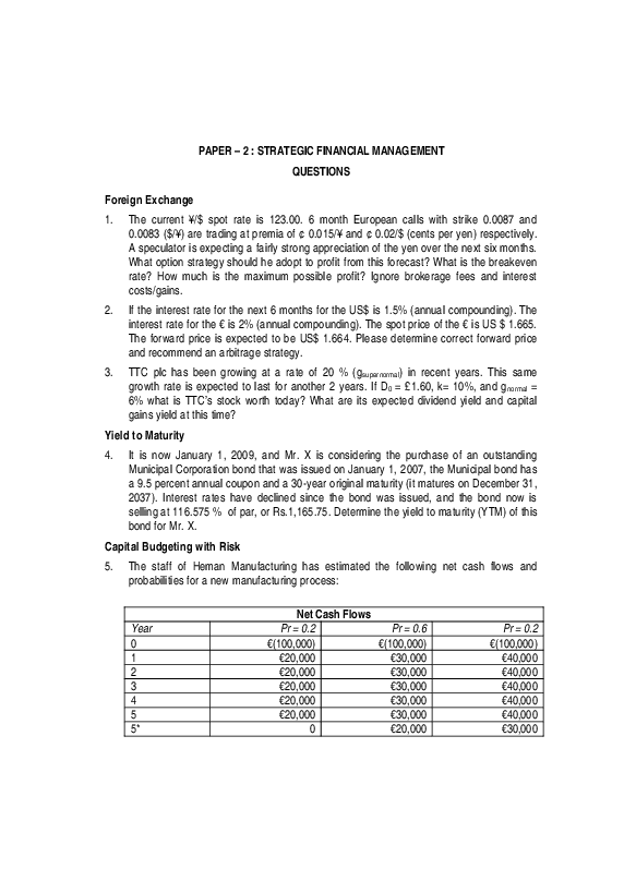 (PDF) PAPER – 2 : STRATEGIC FINANCIAL MANAGEMENT QUESTIONS Foreign Exchange