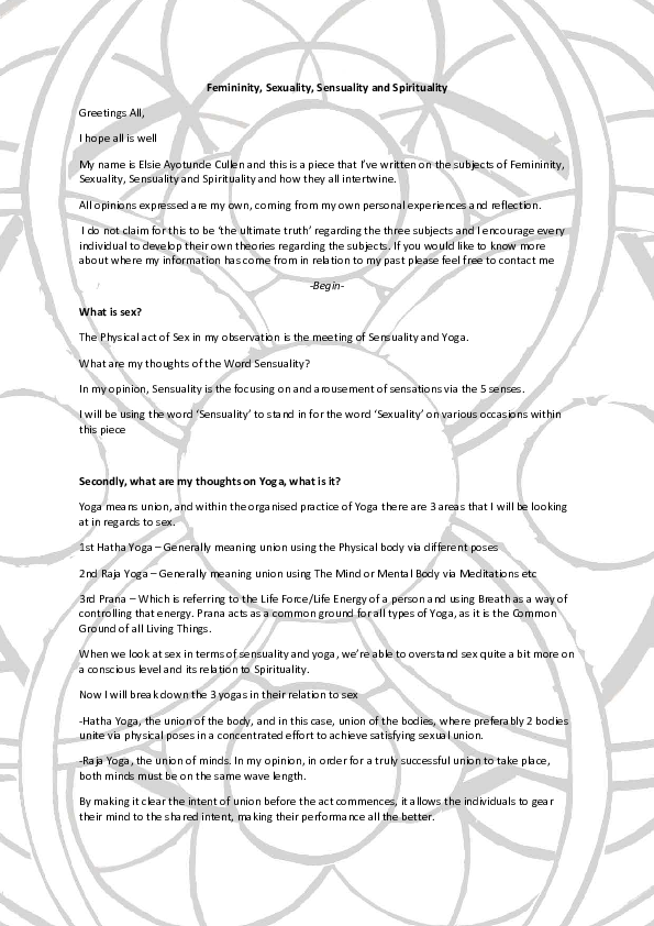 Pdf Femininity Sexuality Sensuality And Spirituality