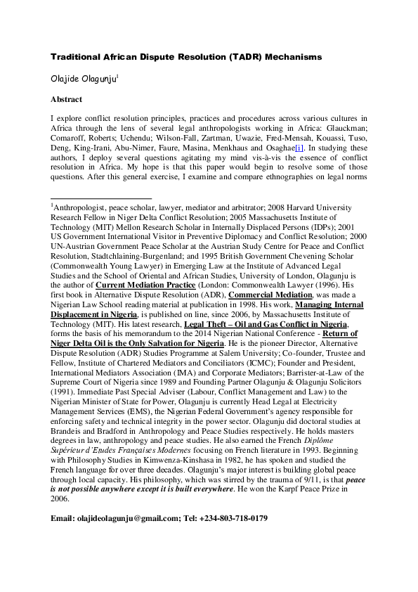 (PDF) Traditional African Dispute Resolution Mechanisms