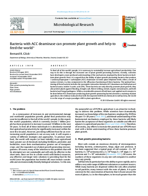 (PDF) Bacteria with ACC deaminase can promote plant growth and help to ...