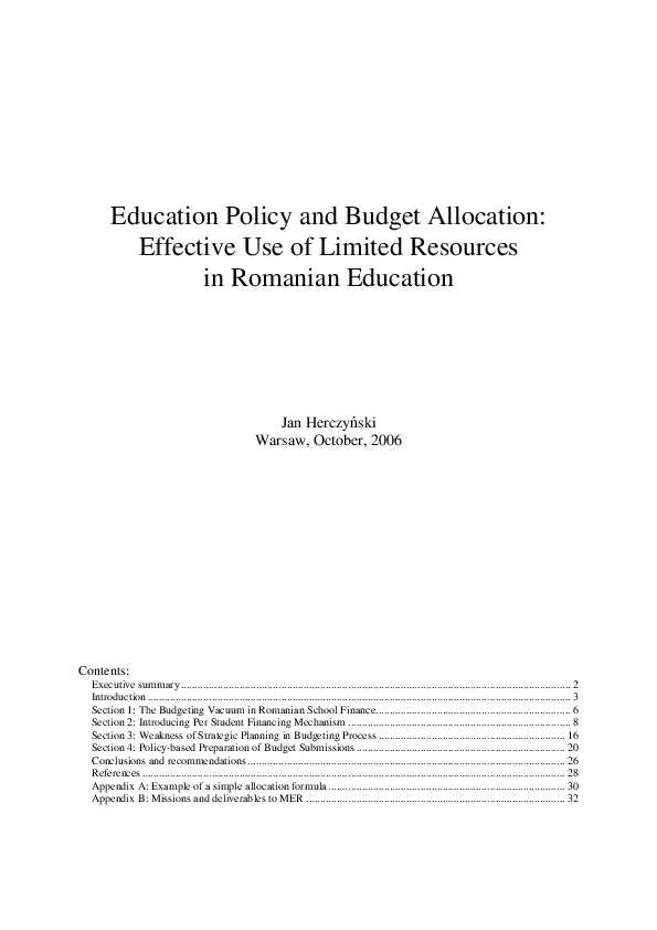 (PDF) Education Policy and Budget Allocation: Effective Use of Limited ...