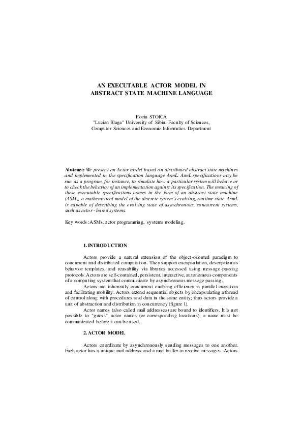 Pdf An Executable Actor Model In Abstract State Machine Language