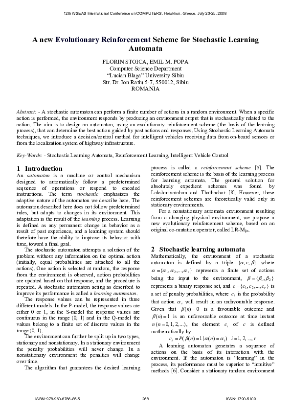 (PDF) A new Evolutionary Reinforcement Scheme for Stochastic Learning ...