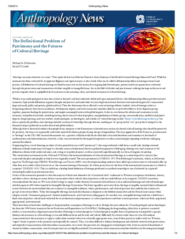 (PDF) The Definitional Problem of Patrimony and the Futures of Cultural ...
