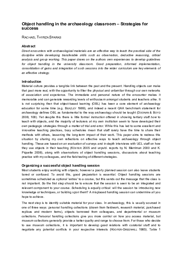 (PDF) Object Handling in the Classroom: Strategies for Success