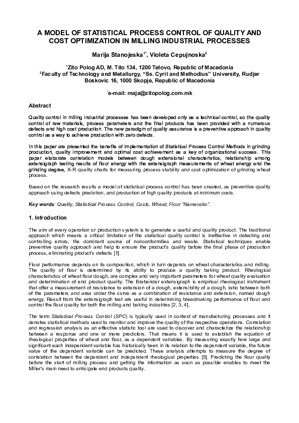 Doc A Model Of Statistical Process Control Of Quality And Cost Optimization In Milling