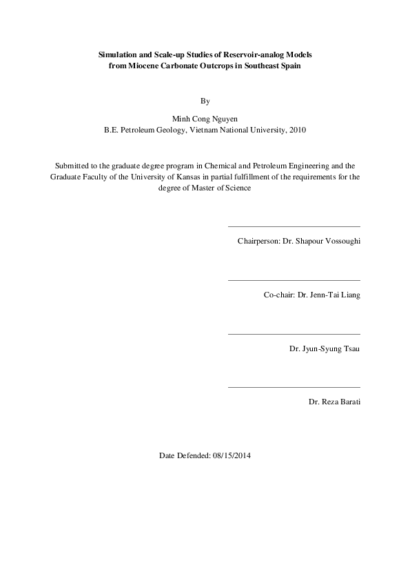 (PDF) Simulation and Scale-up Studies of Reservoir-analog Models from Miocene Carbonate Outcrops ...