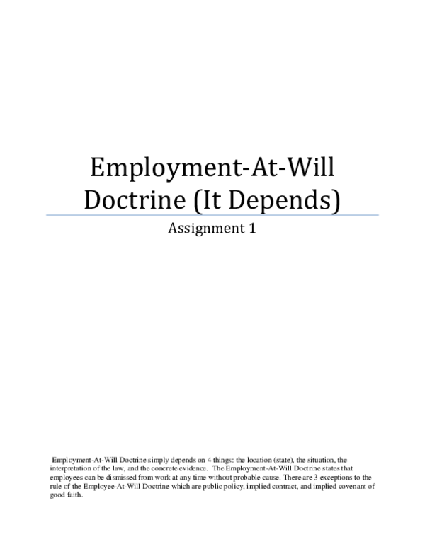 (DOC) Employment-At-Will Doctrine (It Depends) Employment-At-Will ...