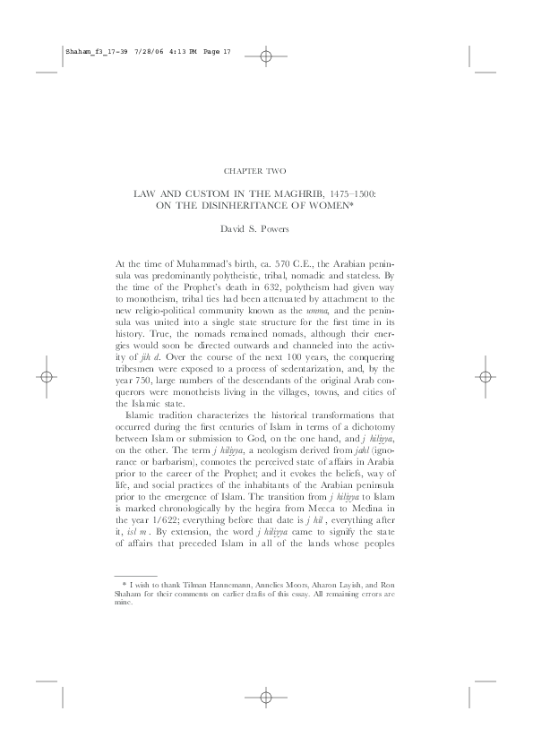 (PDF) Law and Custom in the Maghrib, 1475-1500: On the Disinheritance ...
