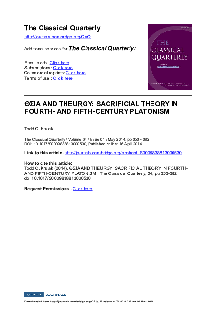 (PDF) “Θυσία and Theurgy: Sacrificial Theory in Fourth- and Fifth ...