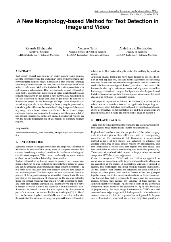 Pdf A New Morphology Based Method For Text Detection In Image And Video