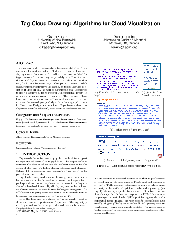 (PDF) Tag-Cloud Drawing: Algorithms for Cloud Visualization