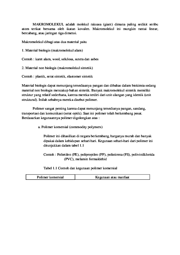 (DOC) MAKROMOLEKUL adalah molekul raksasa