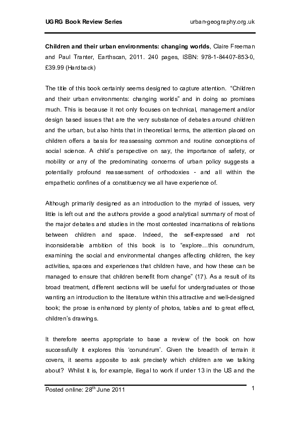 (PDF) • Children and their urban environment: changing worlds Claire ...