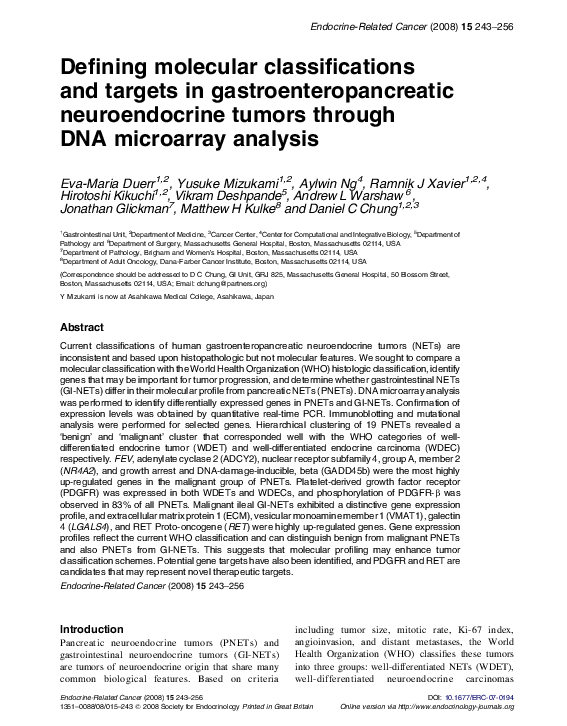 (PDF) Defining molecular classifications and targets in gastroenteropancreatic neuroendocrine ...