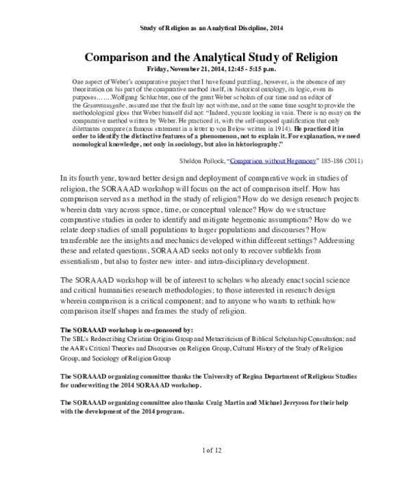 (PDF) Comparison and the Analytical Study of Religion - SORAAAD 2014