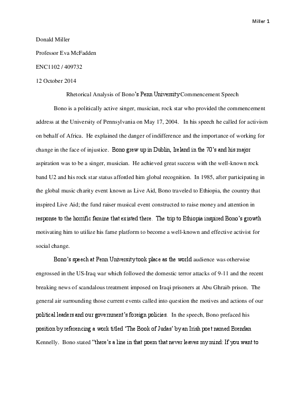 Rhetorical analysis of Bono commencement speech