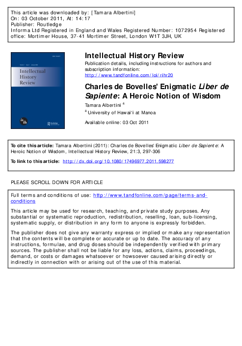 (PDF) Charles de Bovelles' Enigmatic Liber de Sapiente: A Heroic Notion ...