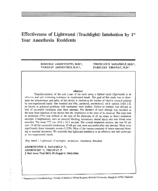 (PDF) Effectiveness of lightwand (Trachlight) intubation by 1st year ...