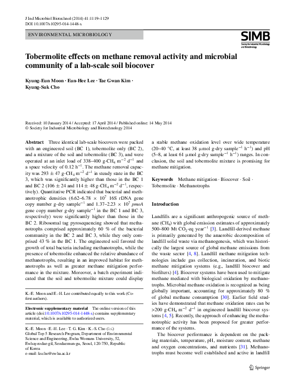 (PDF) Tobermolite effects on methane removal activity and microbial ...
