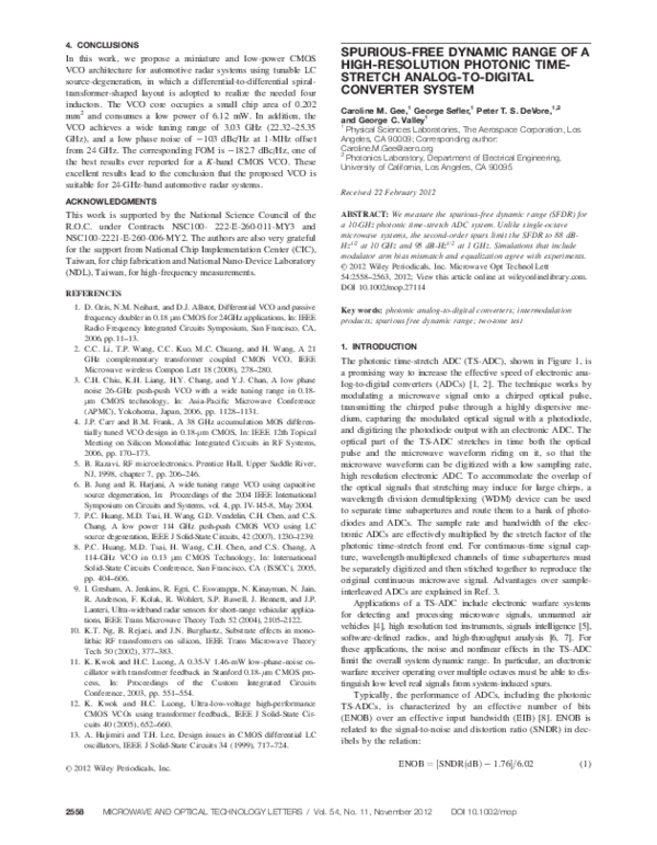 (PDF) Spurious‐Free dynamic range of a high‐resolution photonic time‐stretch analog‐to‐digital ...