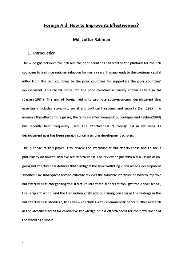 (PDF) Foreign Aid: How to Improve its Effectiveness?