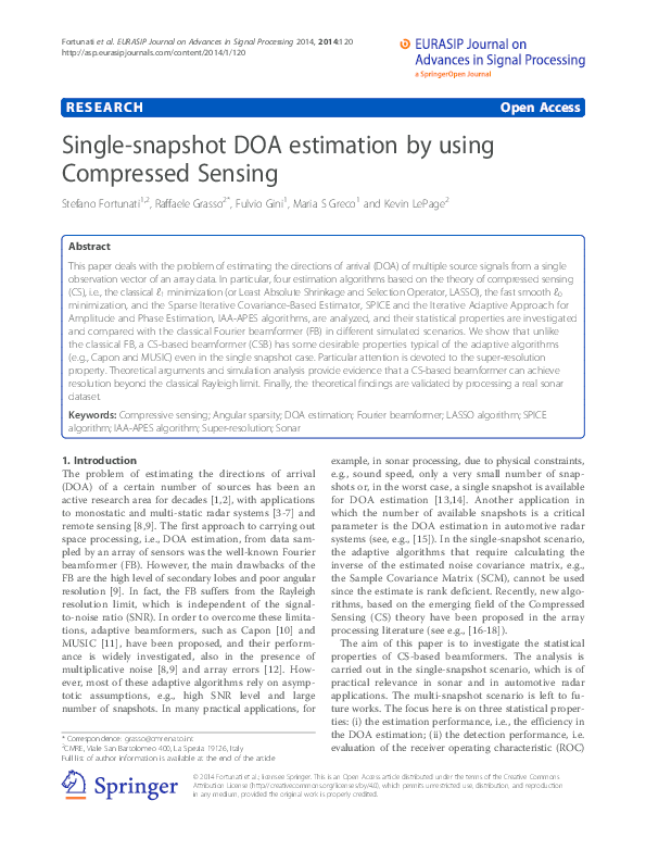 (PDF) Reshetov LA Single-snapshot DOA estimation by using Compressed ...