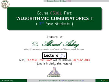 Lecture #3: Algorithmic Combinatorics I "#FOSCS301"