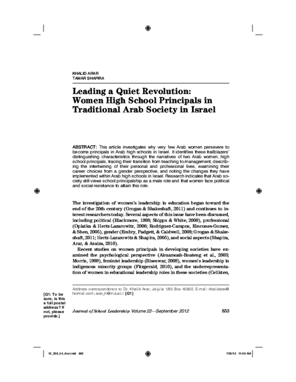 (PDF) “I am leading a quiet revolution”-Women High-School Principals in ...