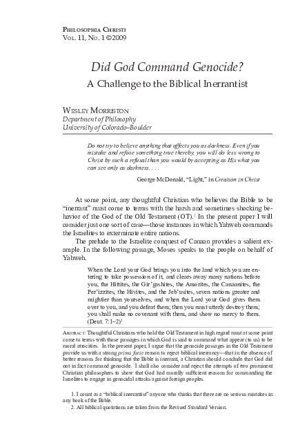 (PDF) Did God Command Genocide? A Challenge to the Biblical Inerrantist