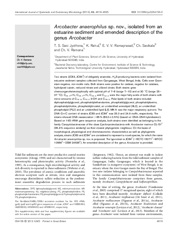 (PDF) Arcobacter anaerophilus sp. nov., isolated from an estuarine ...