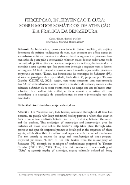 (PDF) Percepção, Intervenção e Cura: Sobre modos somáticos de atenção e ...