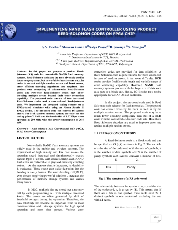 (PDF) Implementing Nand Flash Controller Using Product Reed-Solomon Codes On Fpga Chip