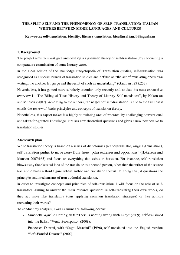 (PDF) THE SPLIT-SELF AND THE PHENOMENON OF SELF-TRANSLATION: ITALIAN ...