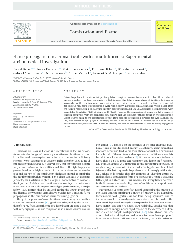 (PDF) Flame propagation in aeronautical swirled multi-burners: Experimental and numerical ...