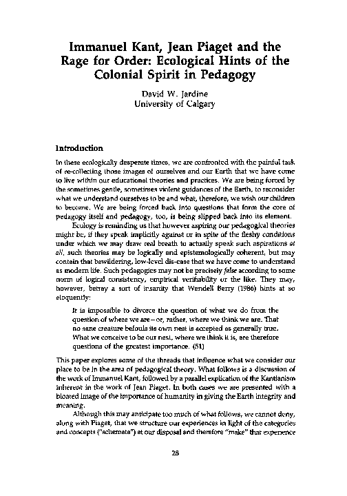 (PDF) Immanuel Kant, Jean Piaget and the rage for order: Hints of the ...