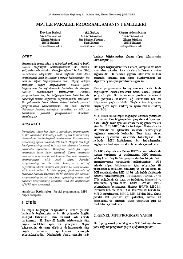 (PDF) MPI İLE PARALEL PROGRAMLAMANIN TEMELLER | Devkan Kaleci ...