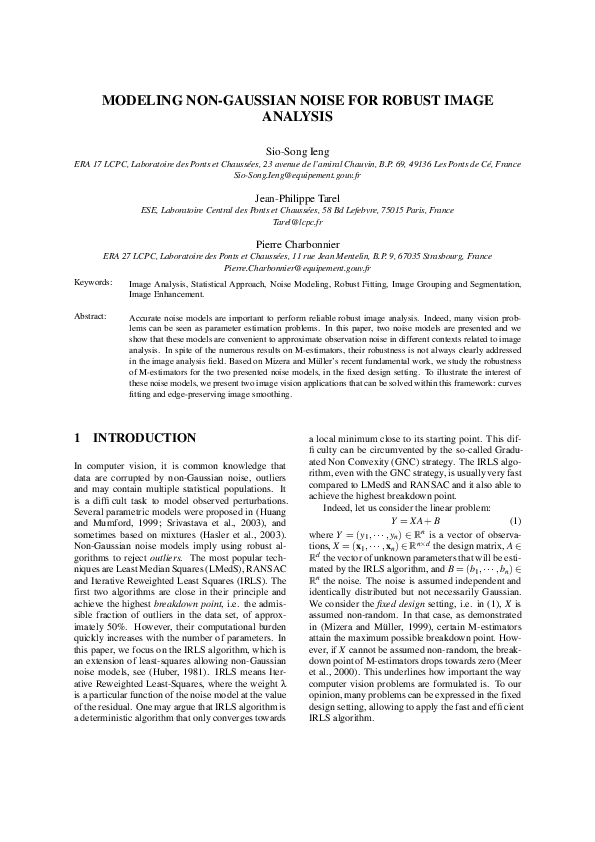 (PDF) Modeling non-gaussian noise for robust image analysis