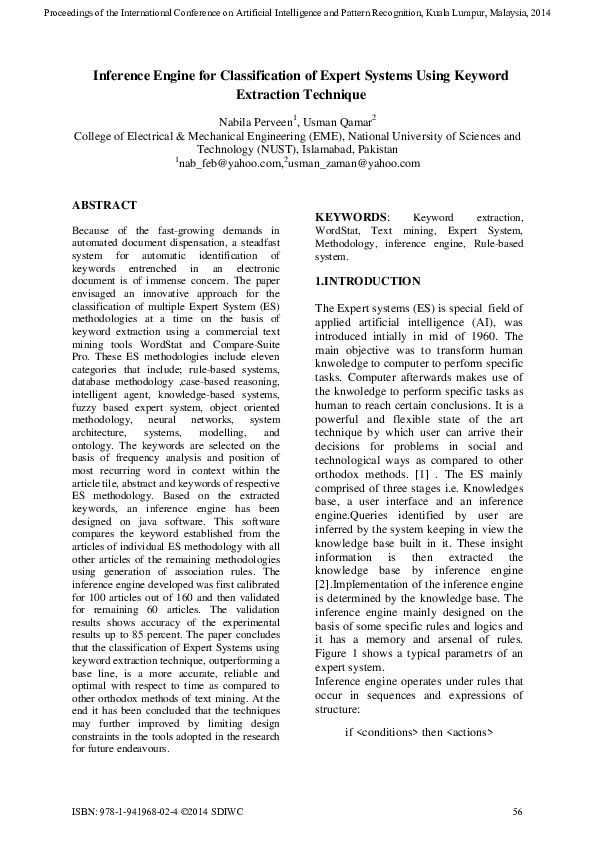 Pdf Inference Engine For Classification Of Expert Systems Using