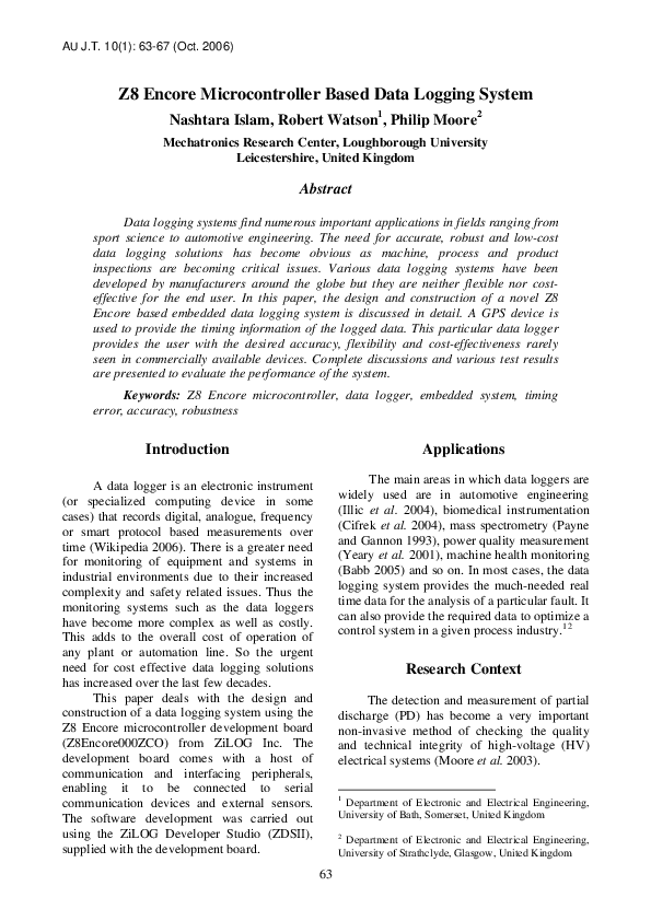 Pdf Z8 Encore Microcontroller Based Data Logging System Nashtara