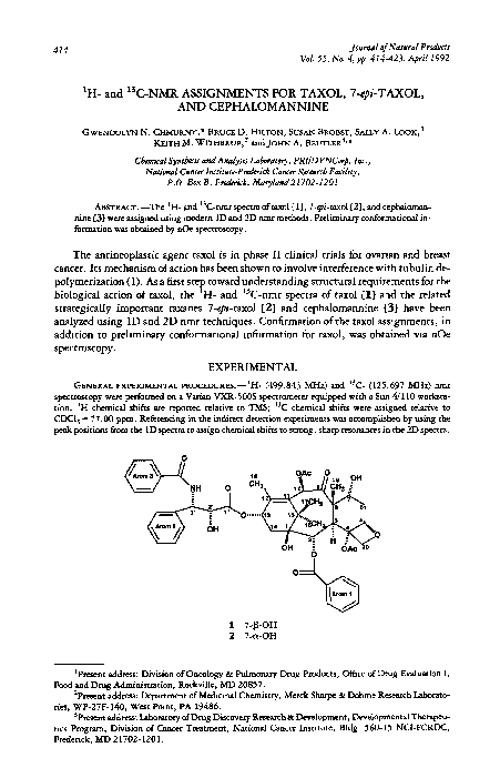 (PDF) 1H-and 13C-NMR assignments for taxol, 7-epi-taxol, and cephalomannine