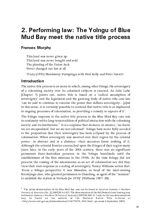 (PDF) 2. Performing law: The Yolngu of Blue Mud Bay meet the native ...