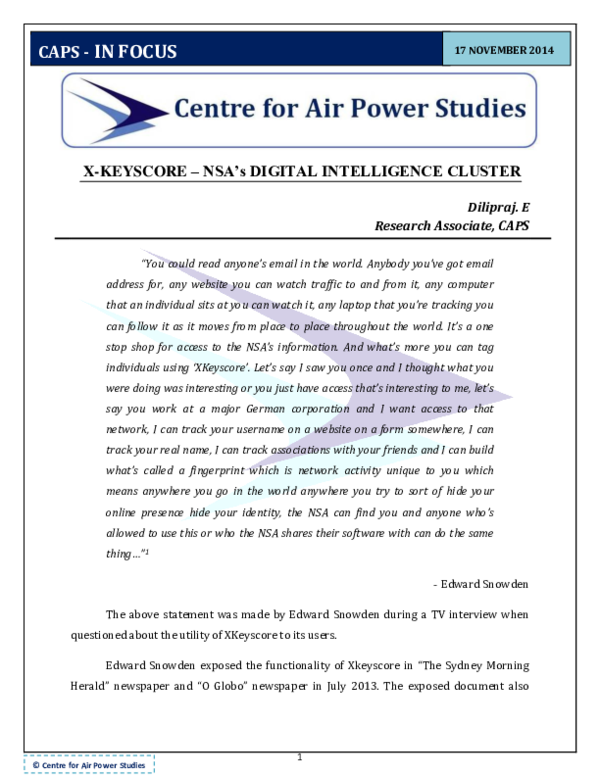 (PDF) X-KEYSCORE - NSA's DIGITAL INTELLIGENCE CLUSTER