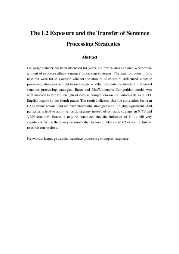 (DOC) The L2 Exposure and the Transfer of Sentence Processing Strategies