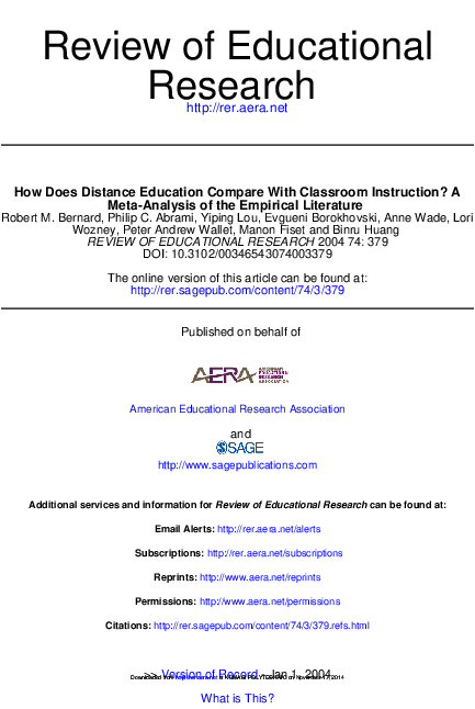 (PDF) Distance Education vs. Classroom Instruction: A Meta-Analysis