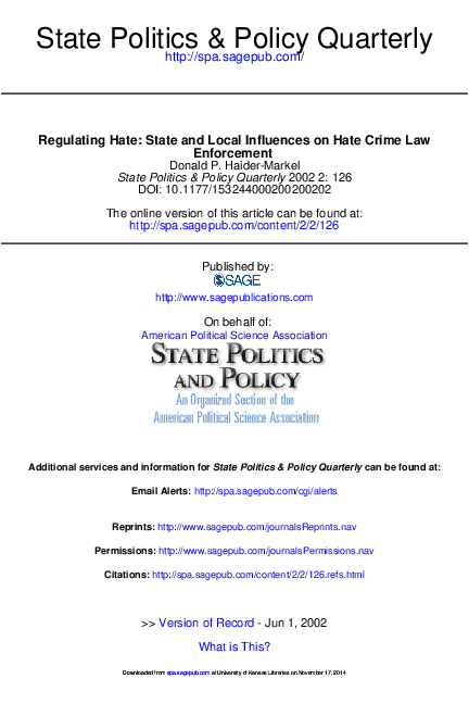 (PDF) Regulating Hate: State and Local Influences on Law Enforcement ...
