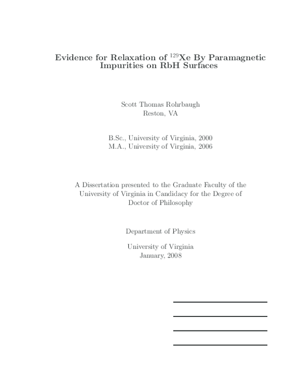 (PDF) Evidence for Relaxation of 129 Xe By Paramagnetic Impurities on ...