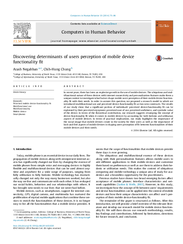(PDF) Discovering determinants of users perception of mobile device ...