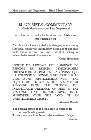 (PDF) Black Metal Commentary (with Reza Negarestani)